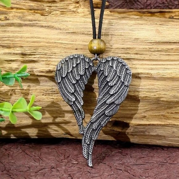 Jewelry | Gun Metal Black Angel Wing Charm Pendant Long Necklace New ...